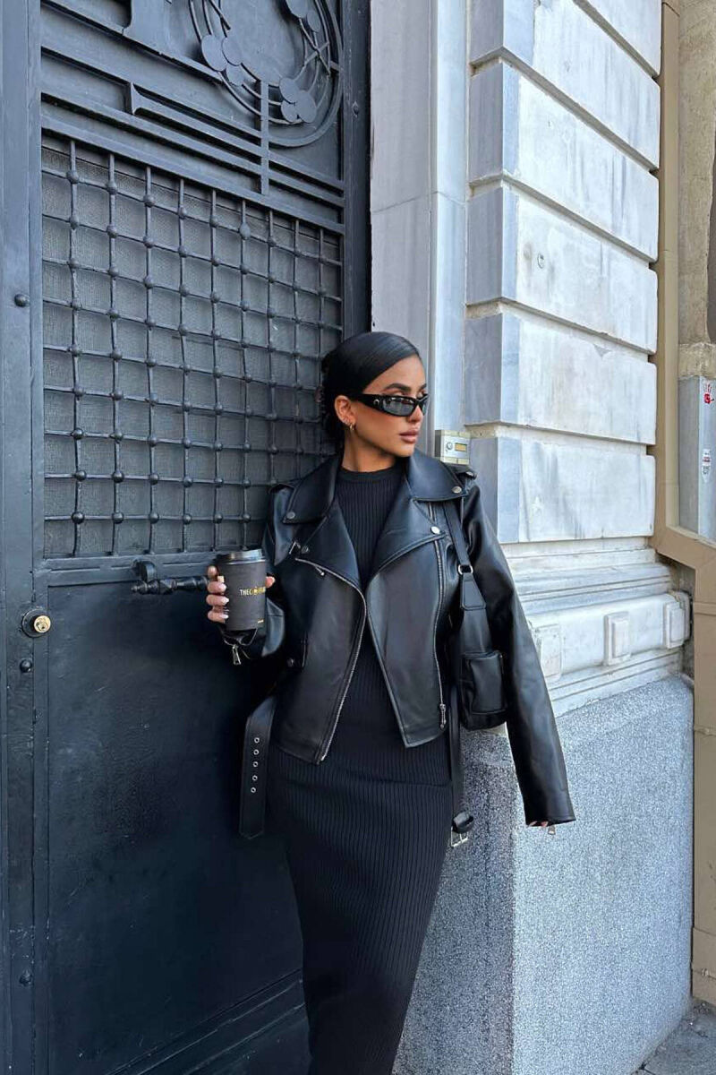 BELT ZIPPER LEATHER WOMAN JACKET BLACK/ E ZEZE JACKETS KLAUDIO FASHION ...