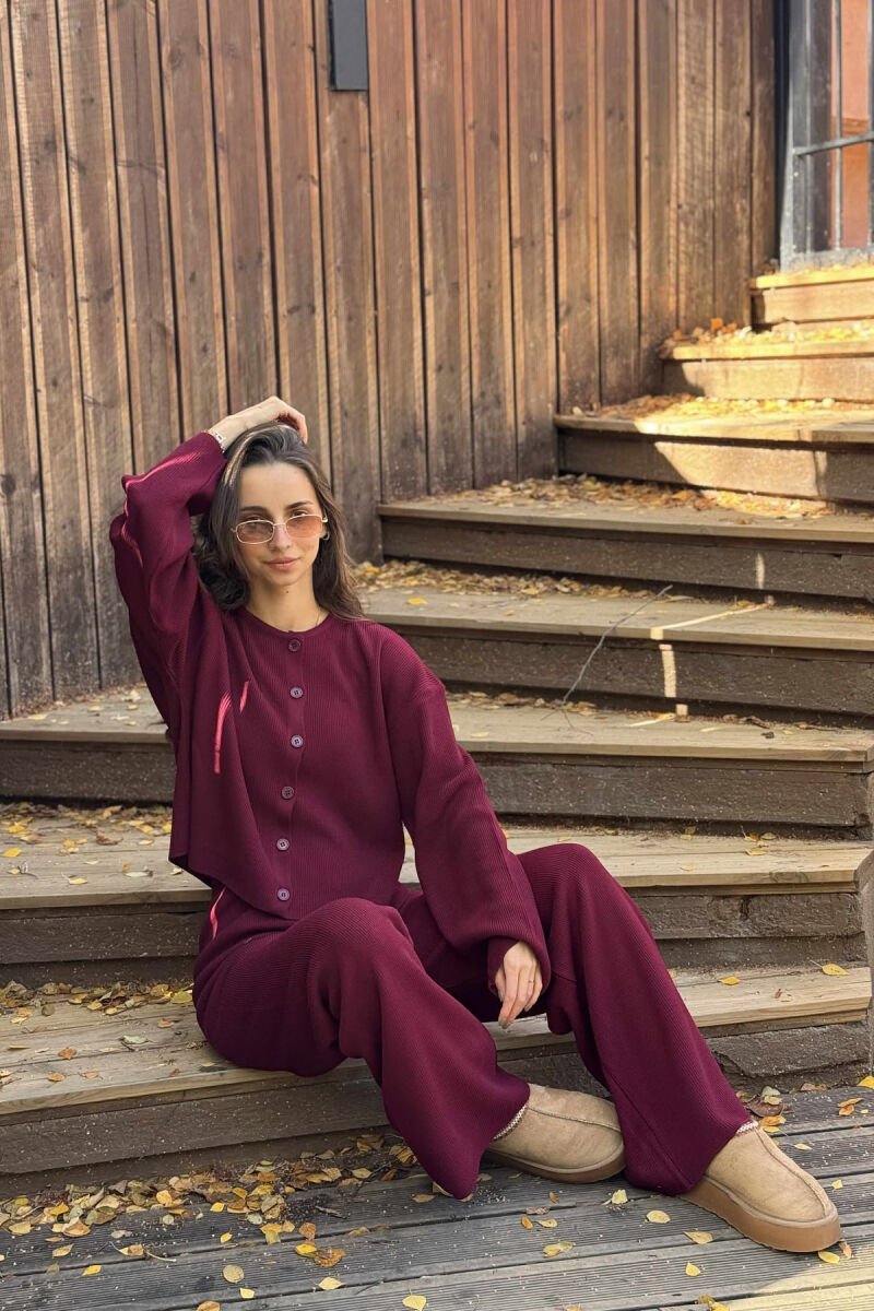CARDIGAN+TROUSERS ONE COLOR SIMPLE WOMEN SET BURGUNDY/VISHNJE TWO-PIECE ...