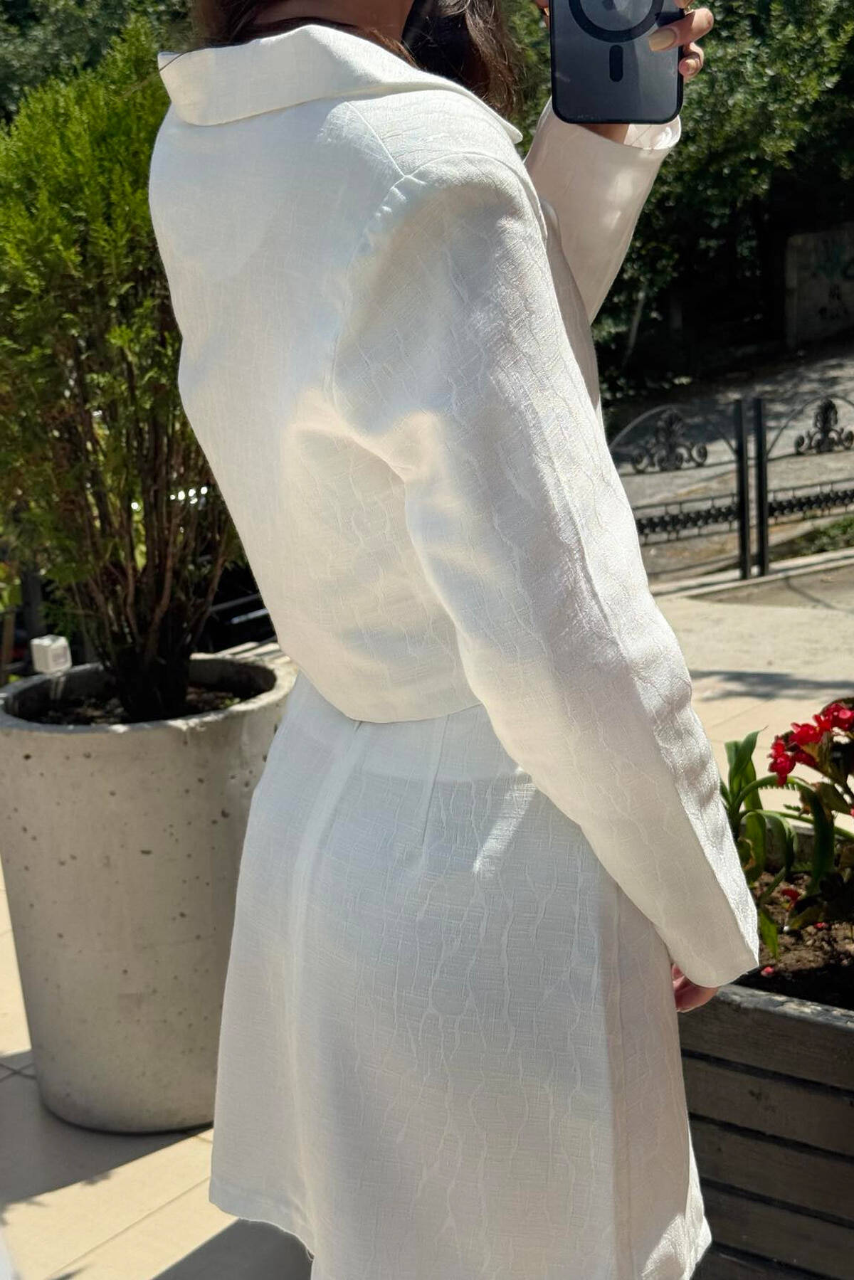 CROPPED JACKET+SKIRT ONE COLOR WOMEN SET WHITE-E BARDHE TWO-PIECE SETS KLAUDIO FASHION EL-8666