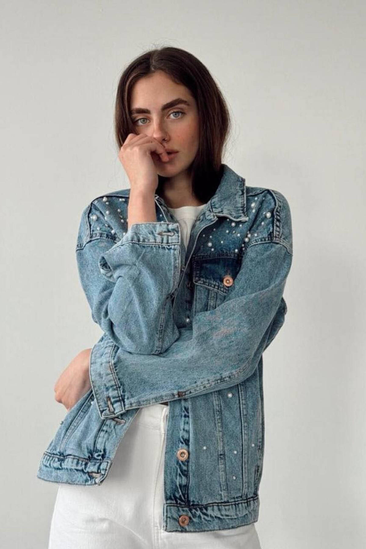 DENIM PEARLS WOMAN JACKET LIGHTBLUE/BZ JACKETS KLAUDIO FASHION BS-5050