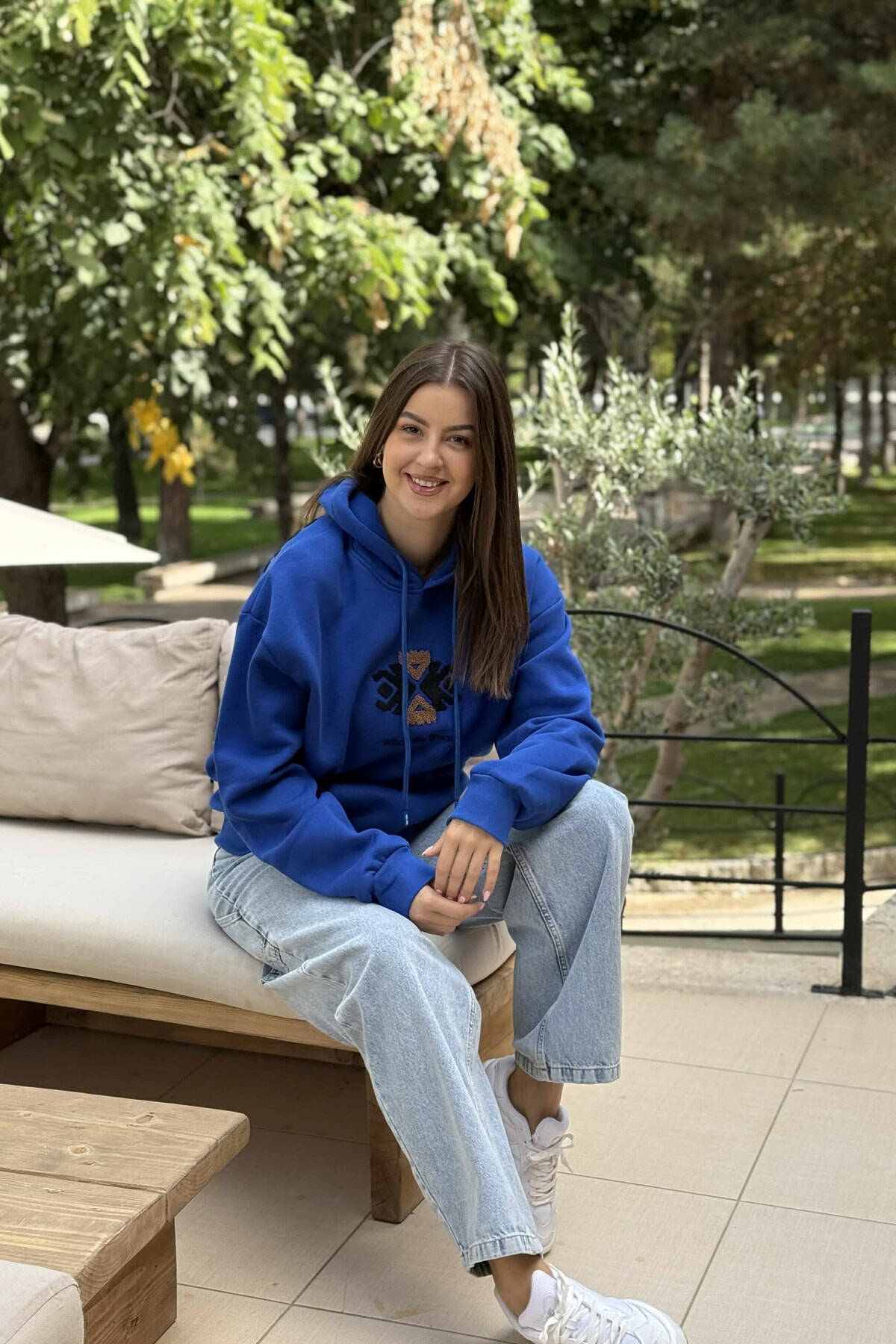 FLUFFY FRONT & BACK DESIGN WOMEN HOODIE BLUE/BLU HOODIES TA-2699