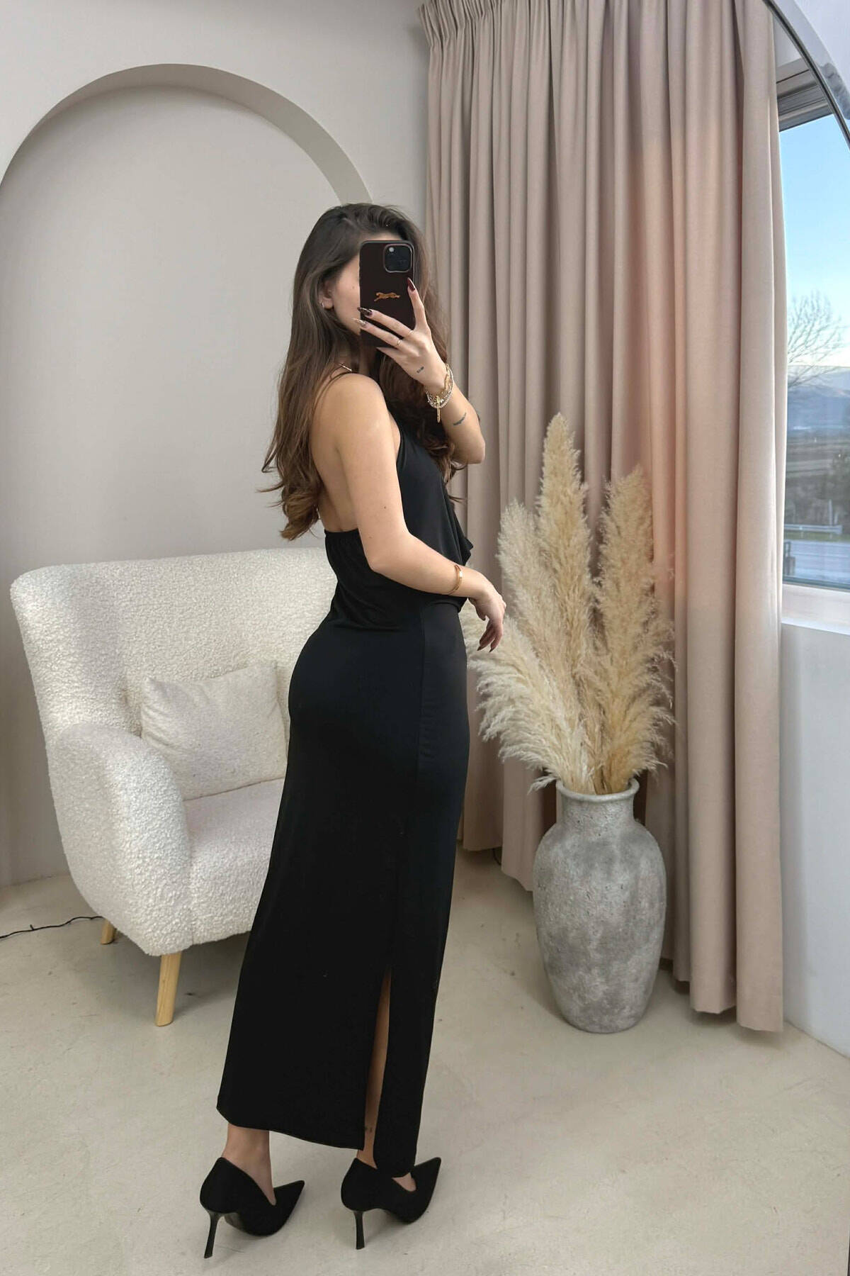 HALTER NECK METAL RING DETAIL LONG WOMEN DRESS BLACK/ E ZEZE DRESS ...