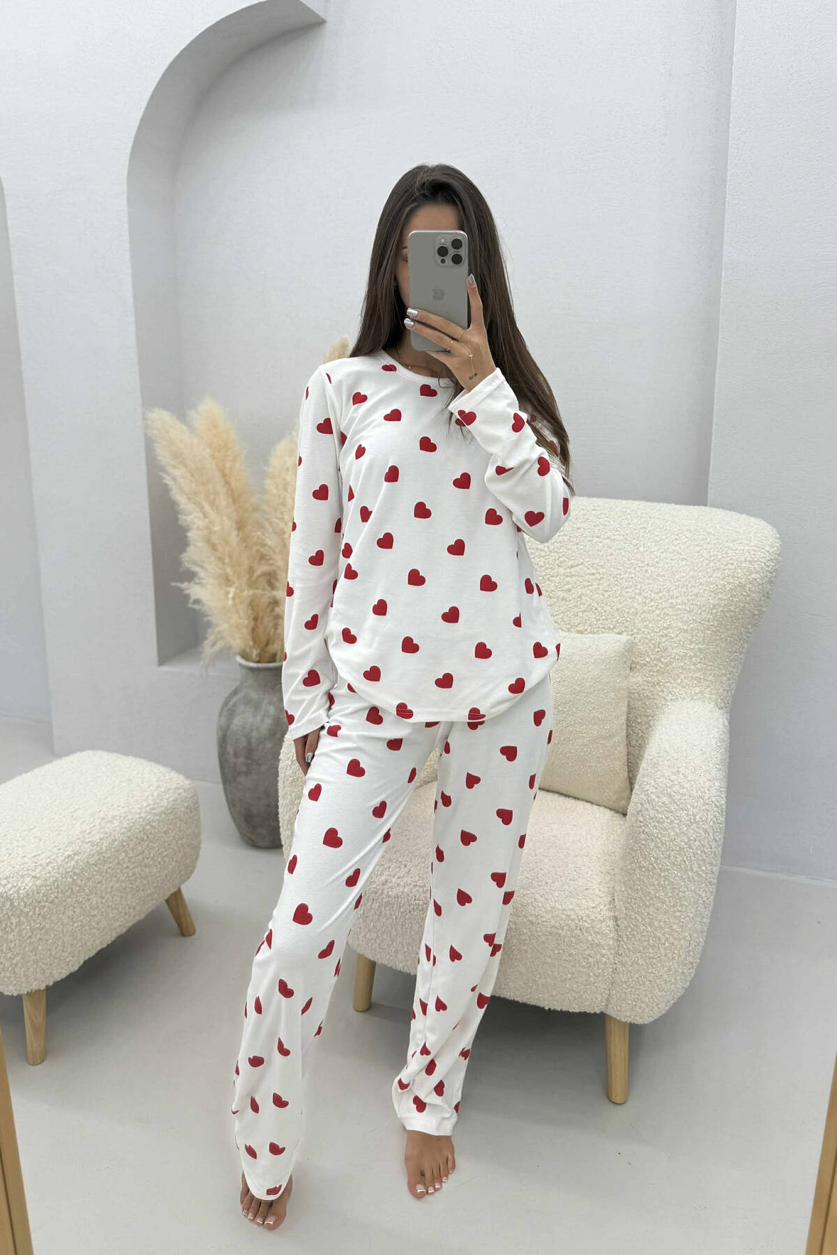 HEARTS DESIGN SWEATSHIRT+TROUSERS WOMEN PYJAMAS WHITE-E BARDHE PYJAMAS ...