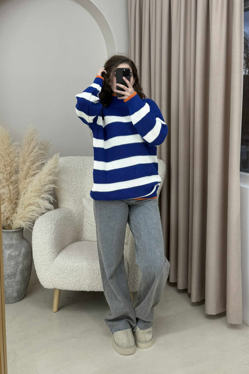 HIGH NECK STRIPED WOMEN SWEATER BLUE/BLU SWEATER NL-4613