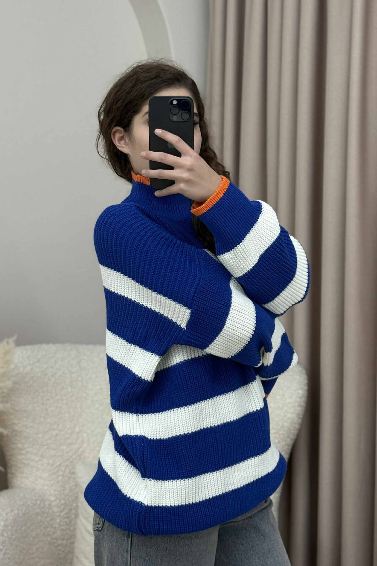 HIGH NECK STRIPED WOMEN SWEATER BLUE/BLU SWEATER NL-4613