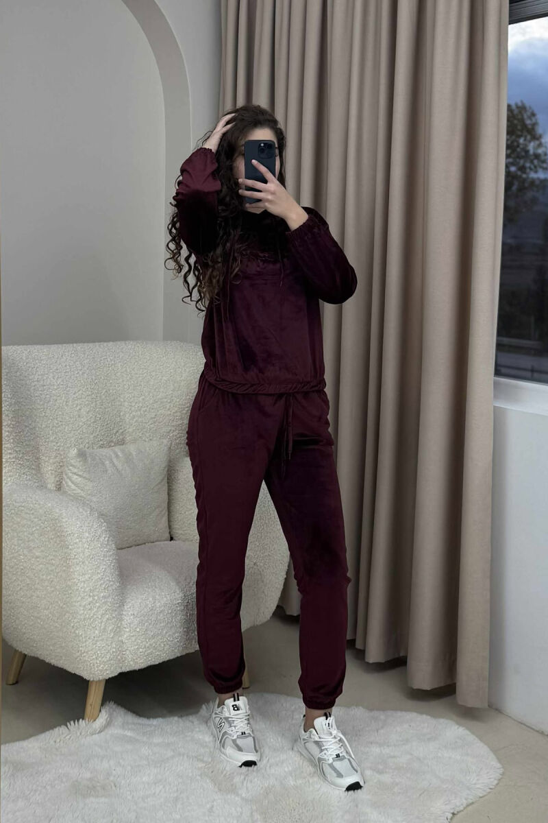 HOOD VELVET WOMEN SET BURGUNDY/VISHNJE TWO-PIECE SETS KLAUDIO FASHION ...