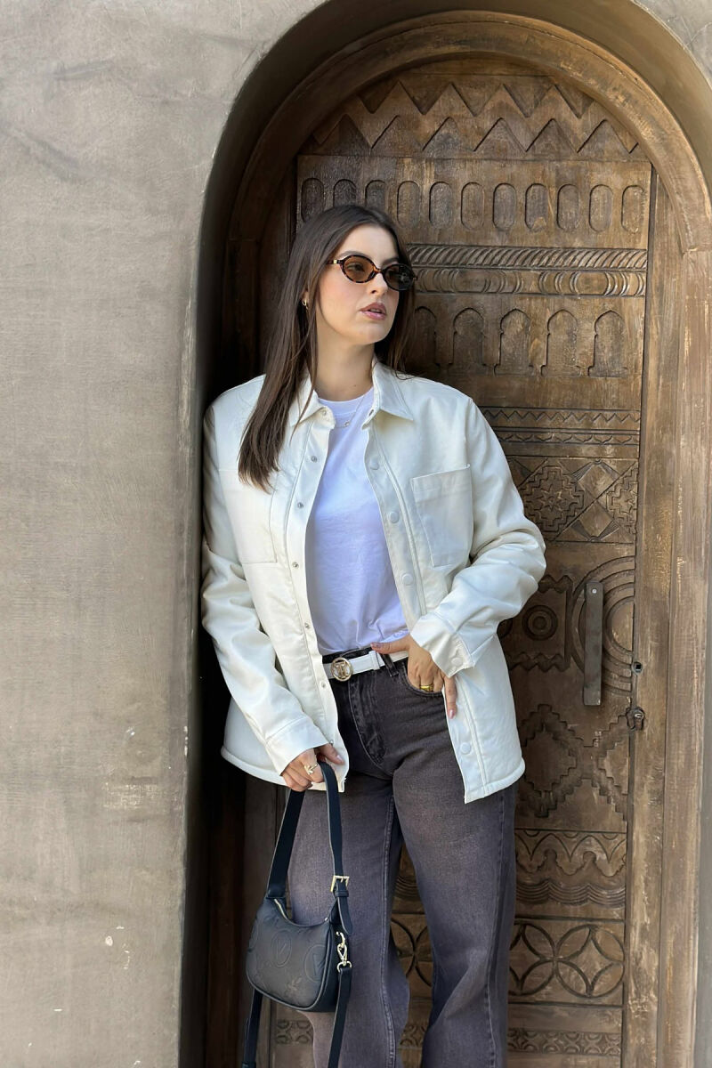 ONE COLOR BUTTONED WARM WOMEN JACKET WHITE-E BARDHE JACKETS KLAUDIO ...
