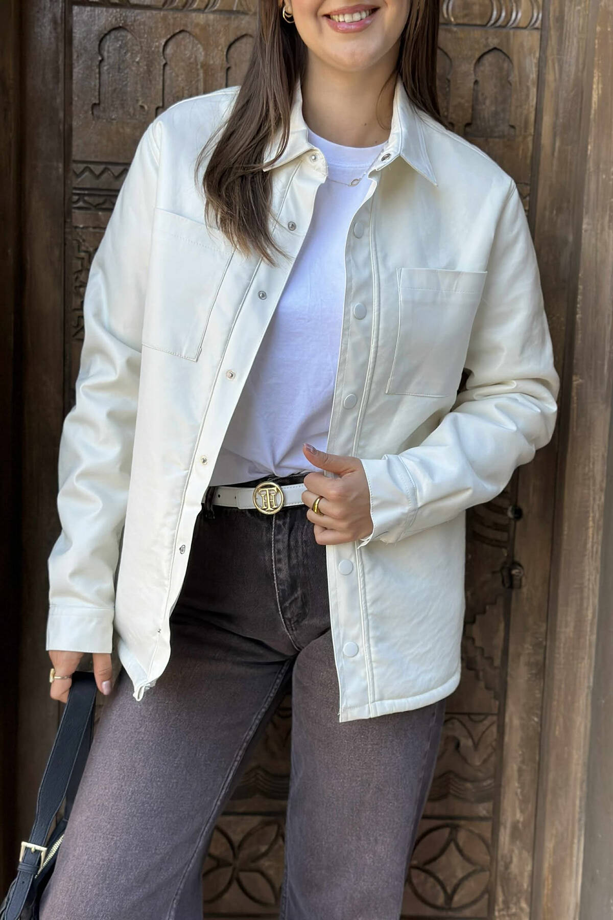 ONE COLOR BUTTONED WARM WOMEN JACKET WHITE-E BARDHE JACKETS KLAUDIO ...