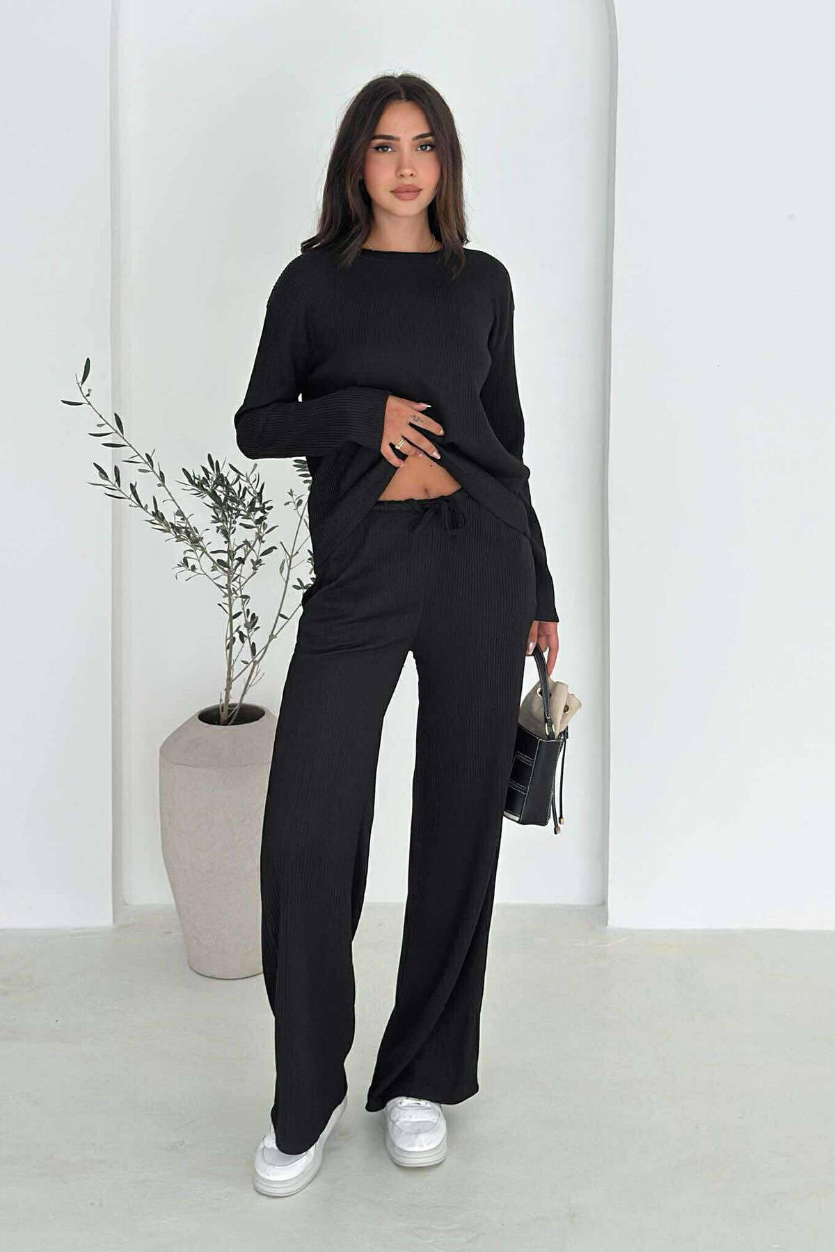 ONE COLOR SIMPLE SWEATSHIRT+SWEATPANTS WOMEN SET BLACK/ E ZEZE TWO ...