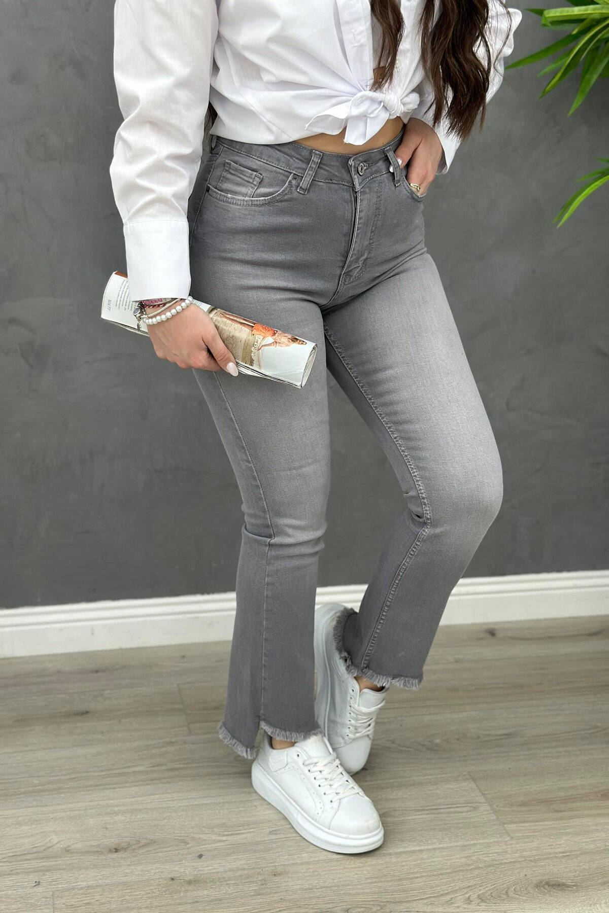 ONE COLOR SLIM FIT WOMAN JEANS DARK GREY/GEE JEANS KLAUDIO FASHION STC-4243