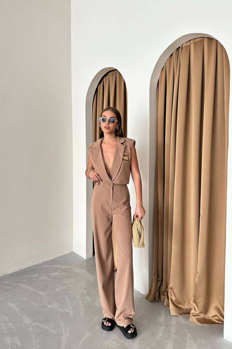 VEST+TROUSERS STRIPED WOMEN SET LIGHT BROWN/KAZB TWO-PIECE SETS KLAUDIO ...