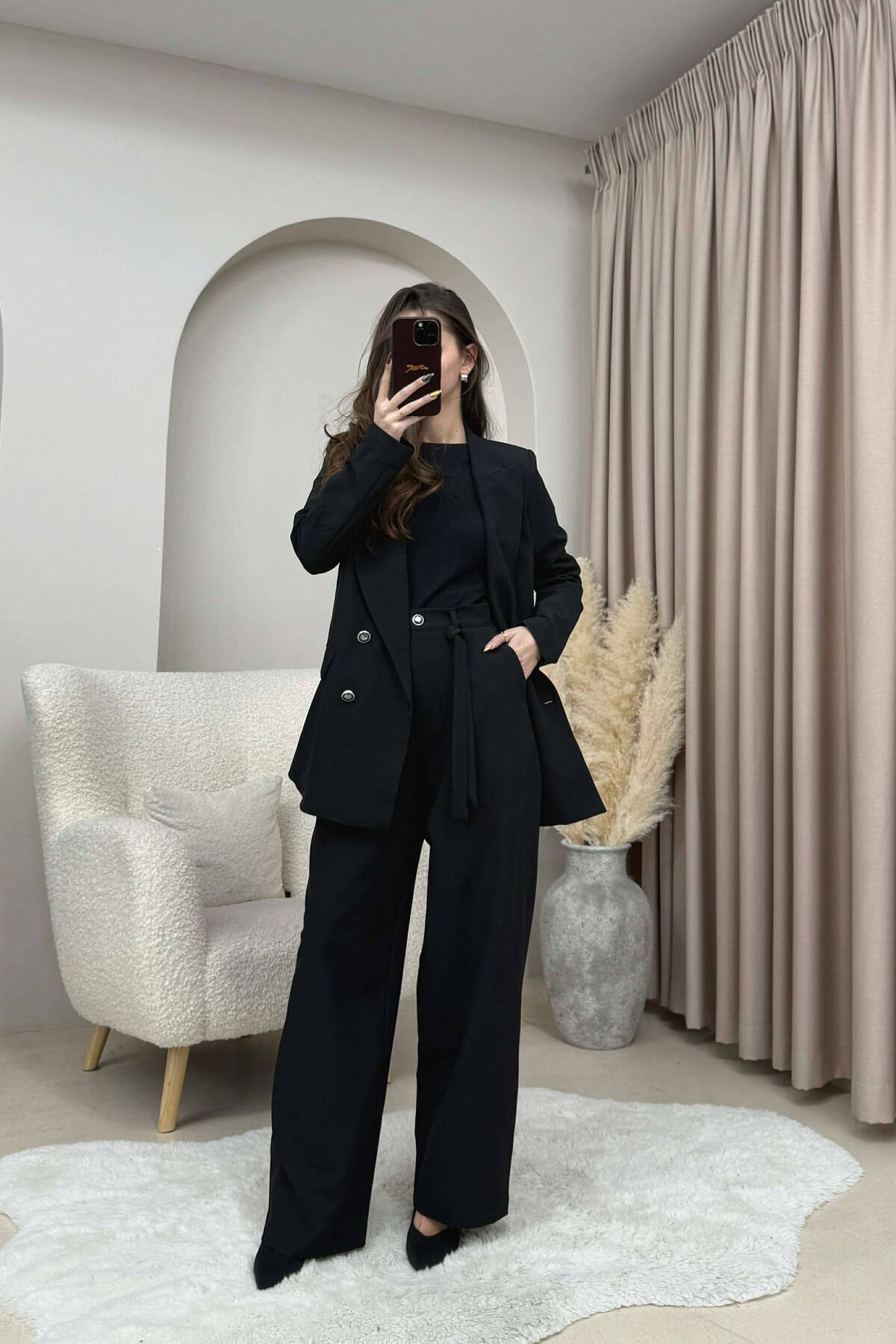 ONE COLOR SIMPLE JACKET+ TROUSERS WOMEN SET BLACK/ E ZEZE TWO-PIECE ...