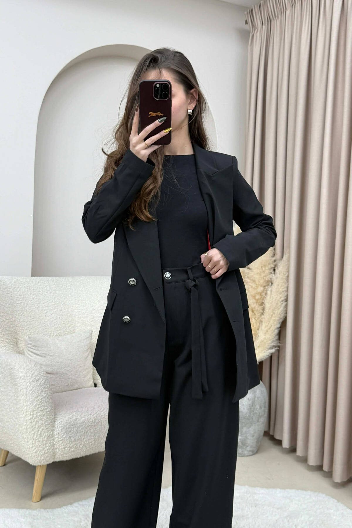 ONE COLOR SIMPLE JACKET+ TROUSERS WOMEN SET BLACK/ E ZEZE TWO-PIECE ...