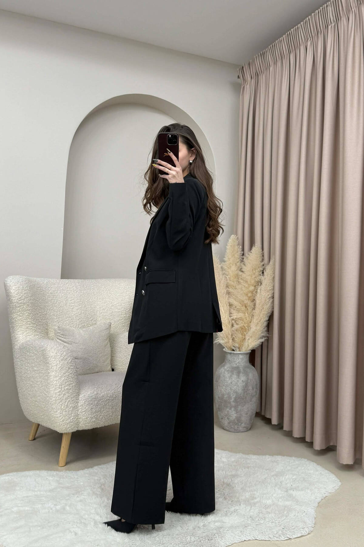 ONE COLOR SIMPLE JACKET+ TROUSERS WOMEN SET BLACK/ E ZEZE TWO-PIECE ...