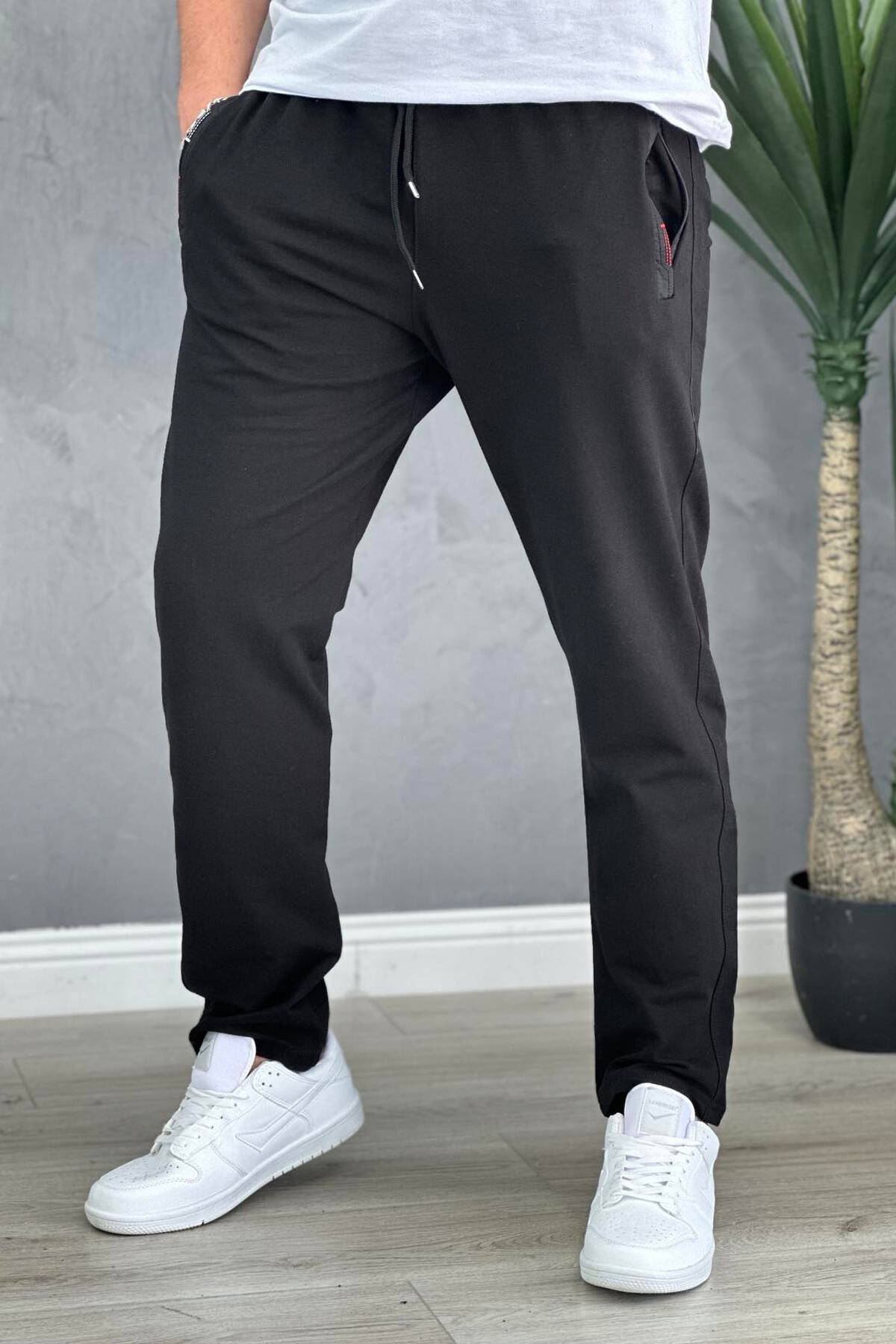 SIMPLE COTTON ONE COLOR WOMAN SWEATPANTS BLACK SWEATPANTS ROY-4457