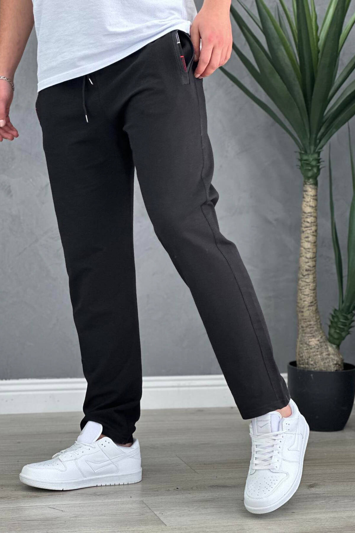 SIMPLE COTTON ONE COLOR WOMAN SWEATPANTS BLACK SWEATPANTS ROY-4457