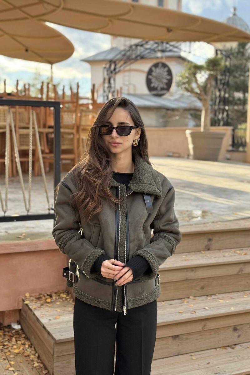 SIMPLE FLUFFY WOMEN JACKET GREEN/JESHILE JACKETS KLAUDIO FASHION BE-2153