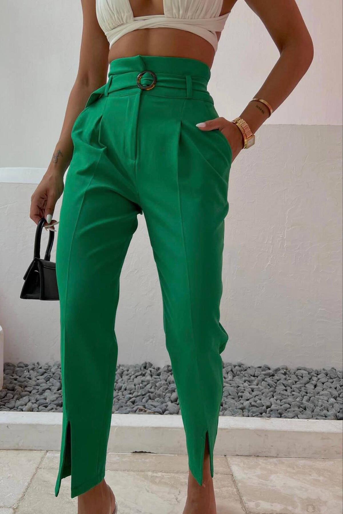 SIMPLE ON COLOR BELT WOMAN GREEN/JESHILE TROUSERS KLAUDIO FASHION EL-8048