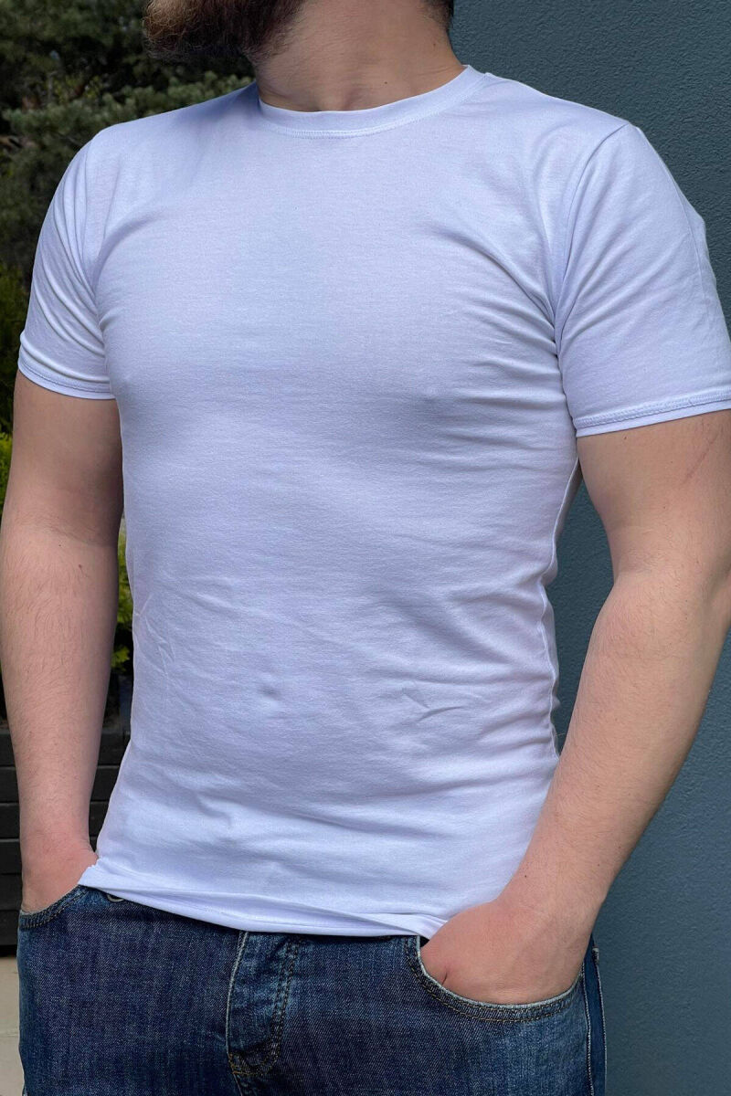 SIMPLE ROUND NECK MAN T-SHIRT WHITE-E BARDHE COTTON SHORT SLEEVE BLOUSE ...