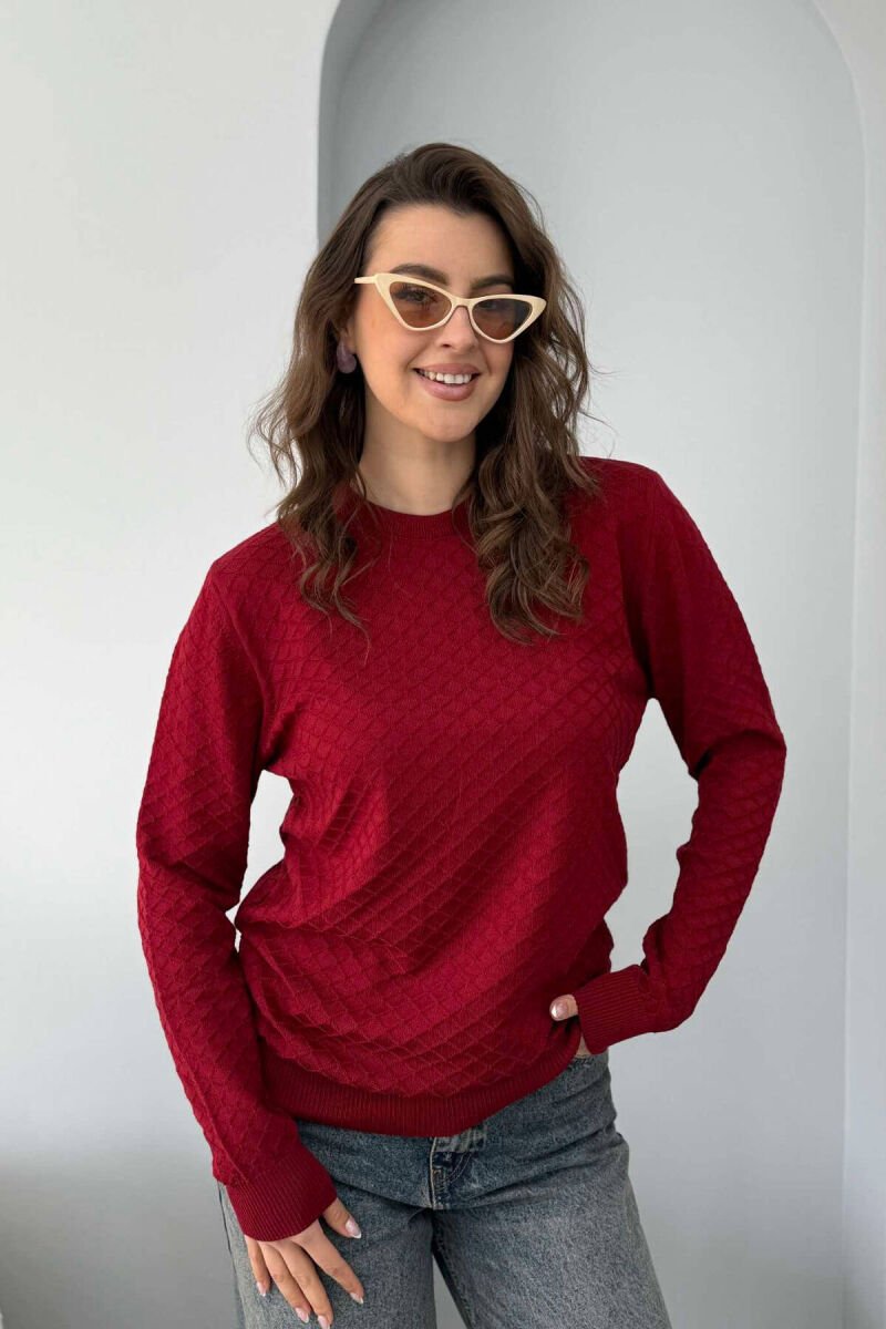 ROUND NECK ONE COLOR WOMEN SWEATER BURGUNDY/VISHNJE SWEATER KLAUDIO ...
