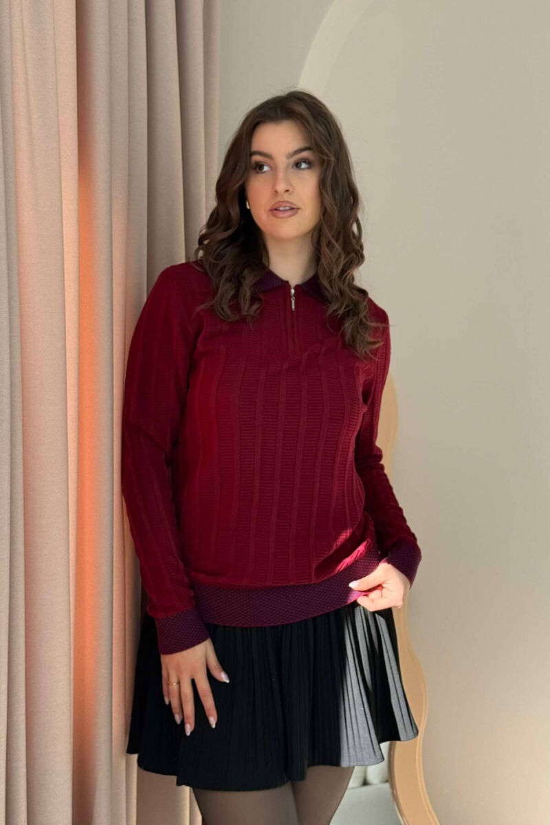 POLO NECK WOMEN SWEATER BURGUNDY/VISHNJE SWEATER KLAUDIO FASHION TA-1972