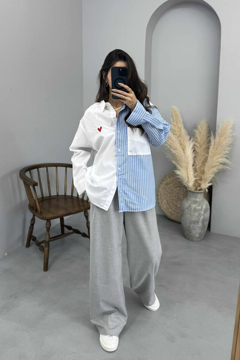 TWO COLORS HEART WOMAN SHIRT BLUE-WHITE/BLBA SHIRTS KLAUDIO FASHION BS-7400