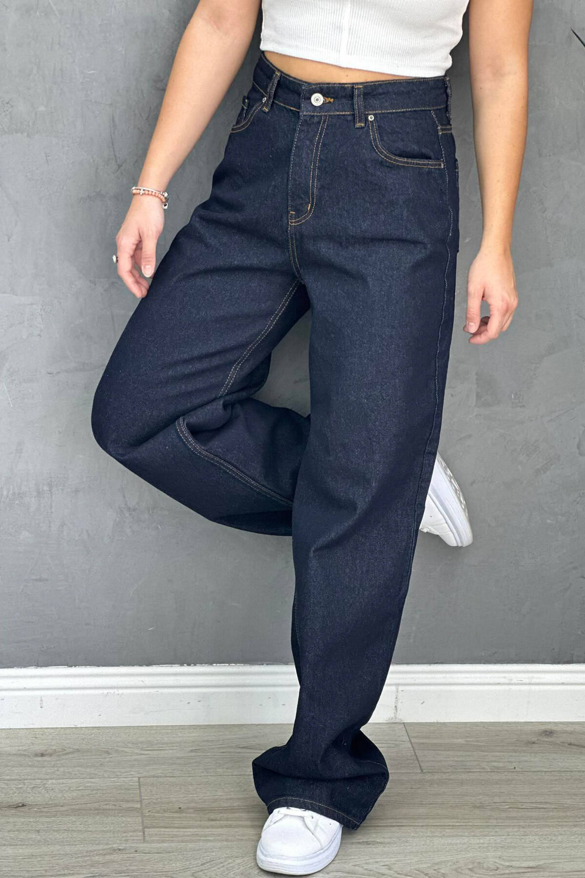 WIDE LEG ONE COLOR WOMAN JEANS DARK BLUE JEANS STC-11115