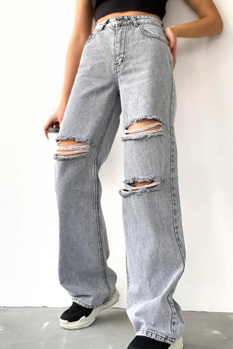 WIDE LEG ONE COLOR WOMAN JEANS LIGHT GREY JEANS STC-9871