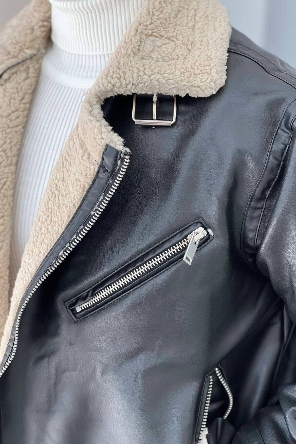 BELTED MEN JACKET WITH POCKETS CREAM+BLACK/KREM+ZEZE JACKETS KLAUDIO ...