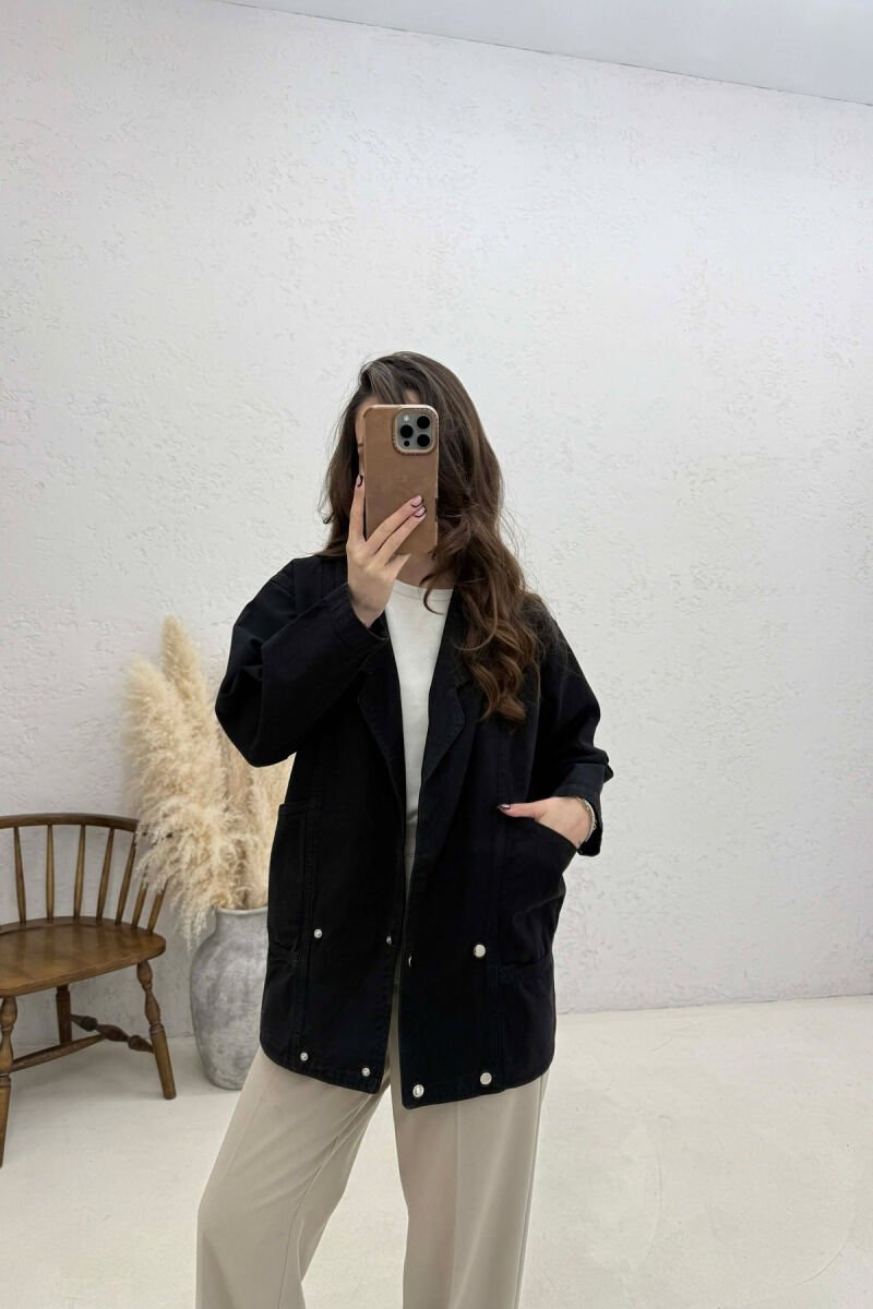 ONE COLOR BUTTONS WOMEN JACKET BLACK/ E ZEZE JACKETS KLAUDIO FASHION EL ...